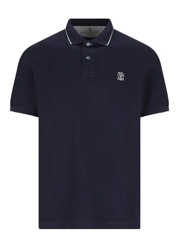Brunello Cucinelli Logo Cotton Polo Shirt - Blue