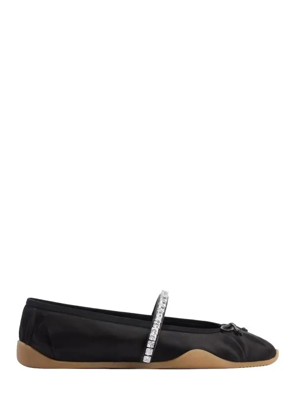 GIUSEPPE ZANOTTI Satin Ballerinas With Rhinestone Band - Black