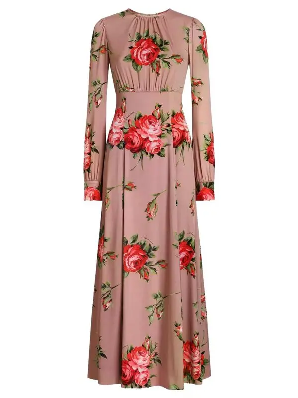 Dolce & Gabbana Floral-print Long-sleeve Midi Dress - Pink