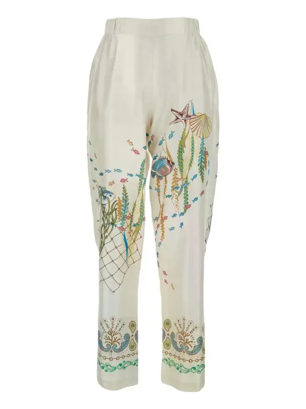 MANTERO 1902 Floral Print Silk Trousers - Neutrals