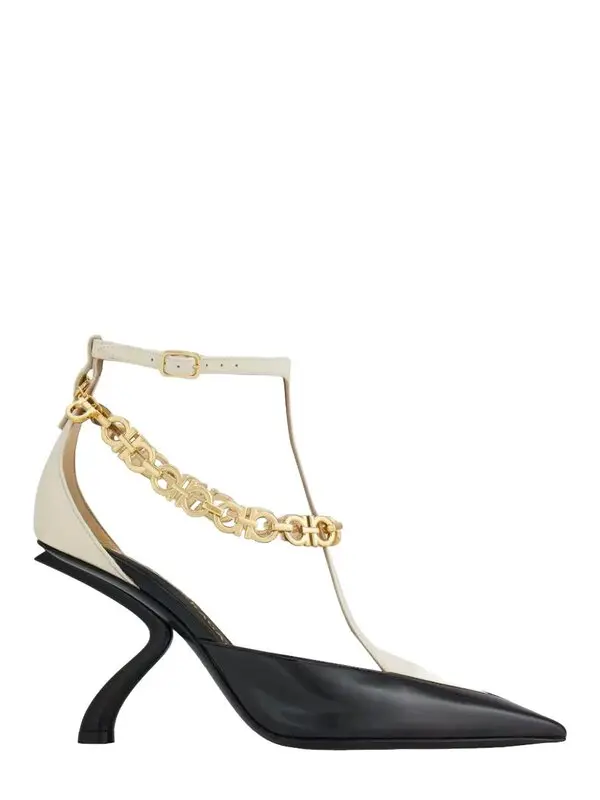 FERRAGAMO S-shaped Heel Pump With Gancini Chain - Black