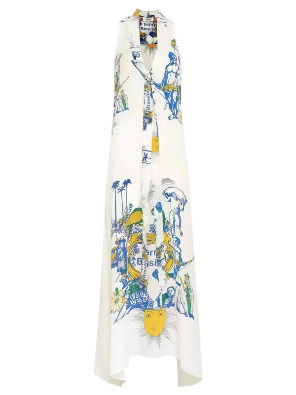 AMIR SLAMA Tie Sleeveless Printed Dress - White