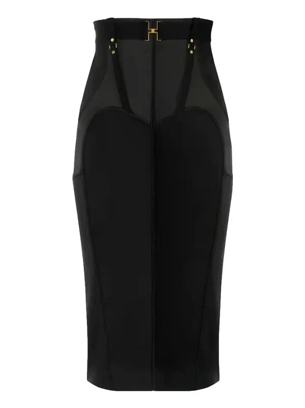 Elisabetta Franchi Midi Skirt With Metal Logo Belt - Black