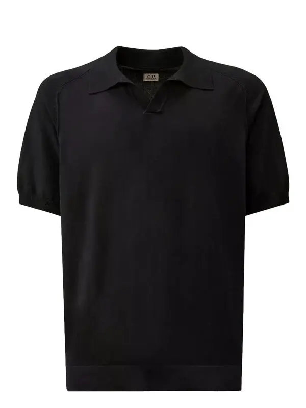 C.P. COMPANY Cotton Crepe Short Sleeve Polo Sweater - Blue