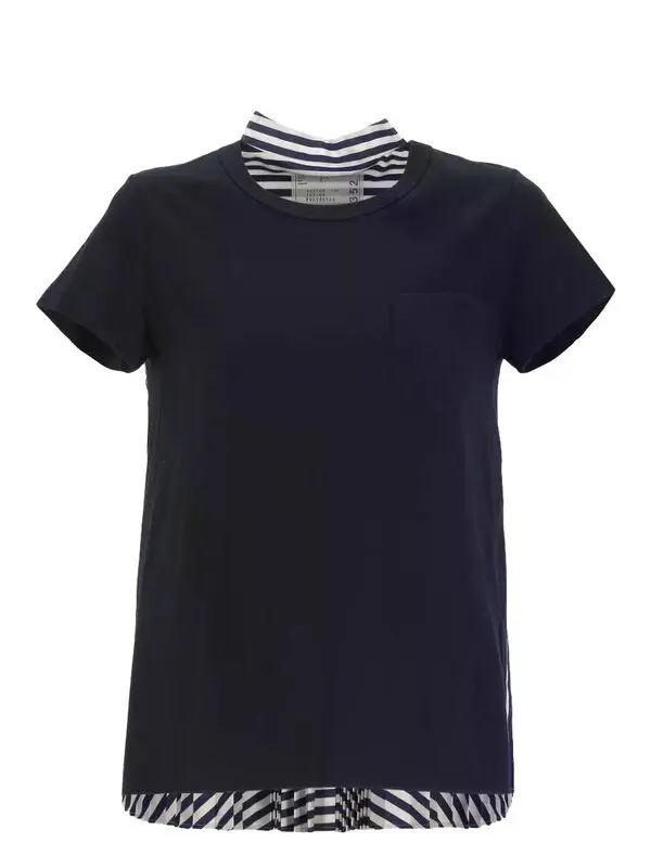 Sacai Striped Pleated T-shirt - Blue