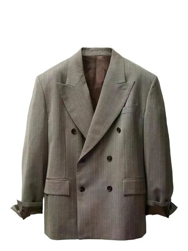 Versace Pinstripe Wool Boxy Blazer - Grey