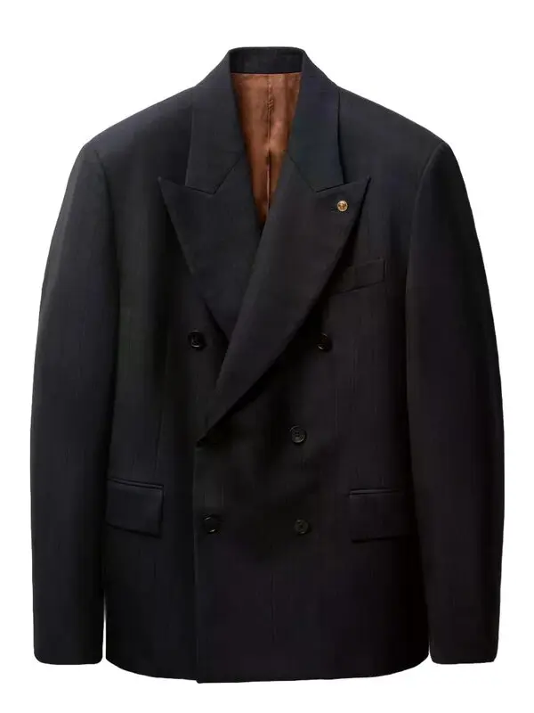 Versace Pinstripe Wool Boxy Blazer - Blue