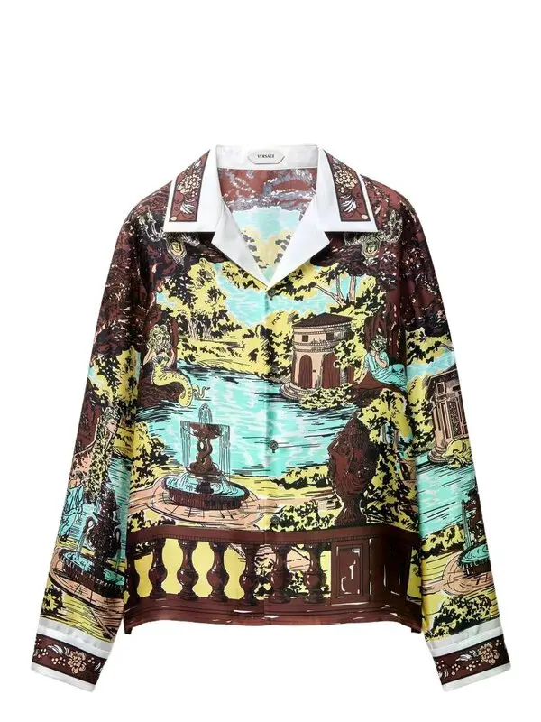 Versace Printed Silk Twill Slim Shirt - Brown