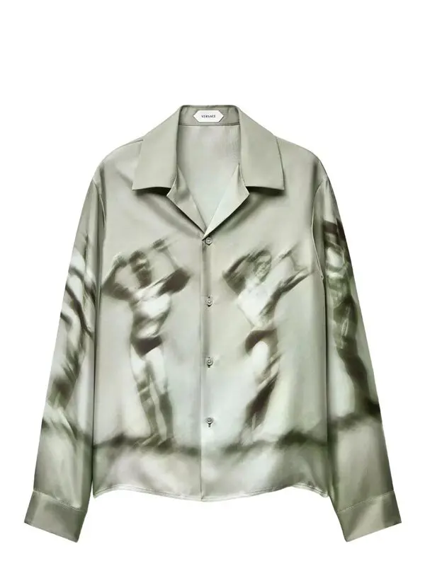 Versace Printed Silk Twill Slim Shirt - Green