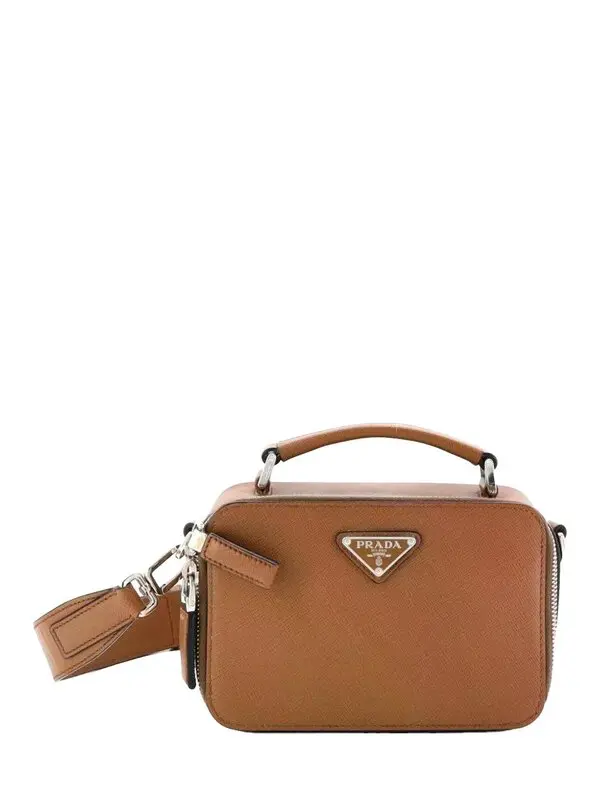 Prada Brique Saffiano Leather Mini Crossbody Bag - Brown