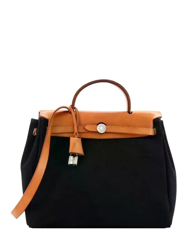 Hermès Herbag Toile And Leather Pm Satchel - Black