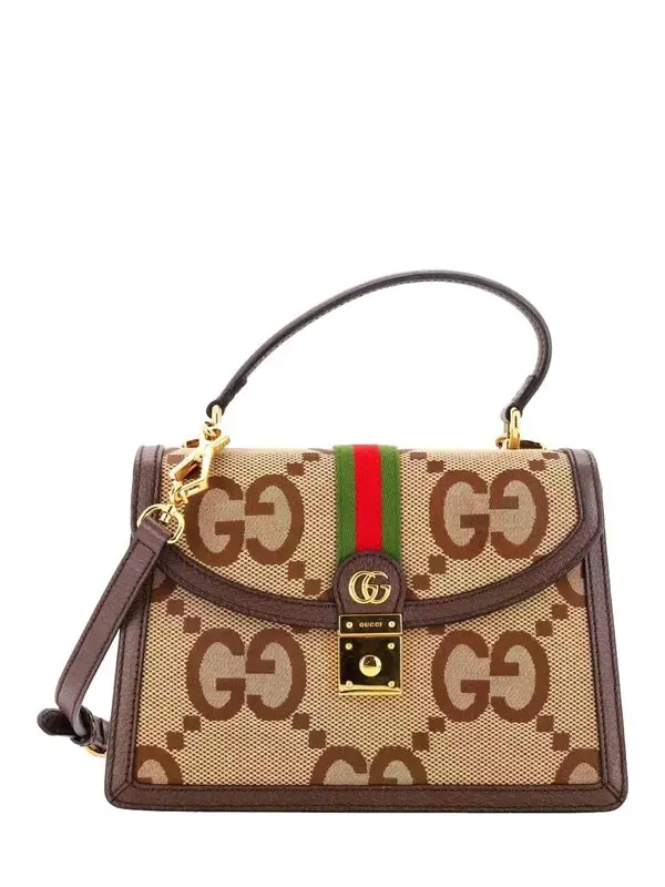 Gucci Ophidia Flap Top Handle Jumbo Gg Canvas Small Crossbody Bag - Brown