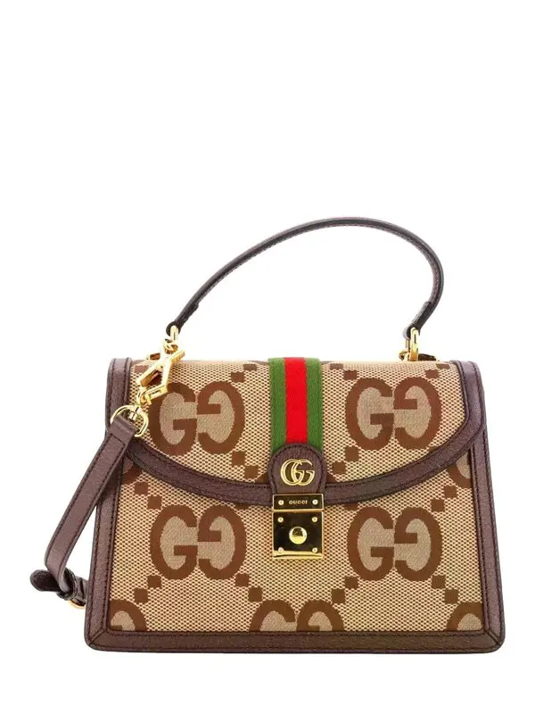 Gucci Ophidia Flap Top Handle Jumbo Gg Canvas Small Crossbody Bag - Brown