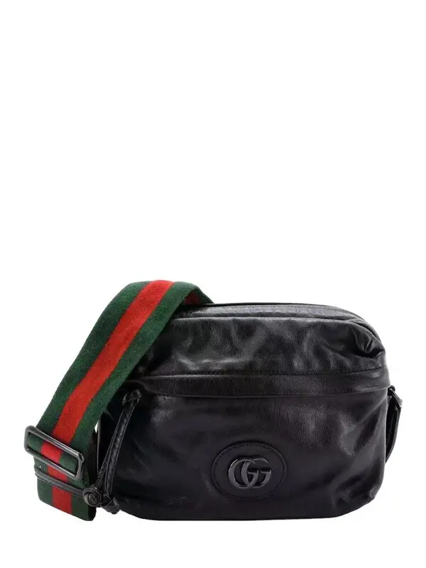 Gucci Tonal Double G Leather Crossbody Bag - Black