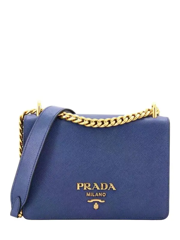 Prada Chain Flap Bag Saffiano Leather Small Crossbody Bag - Blue