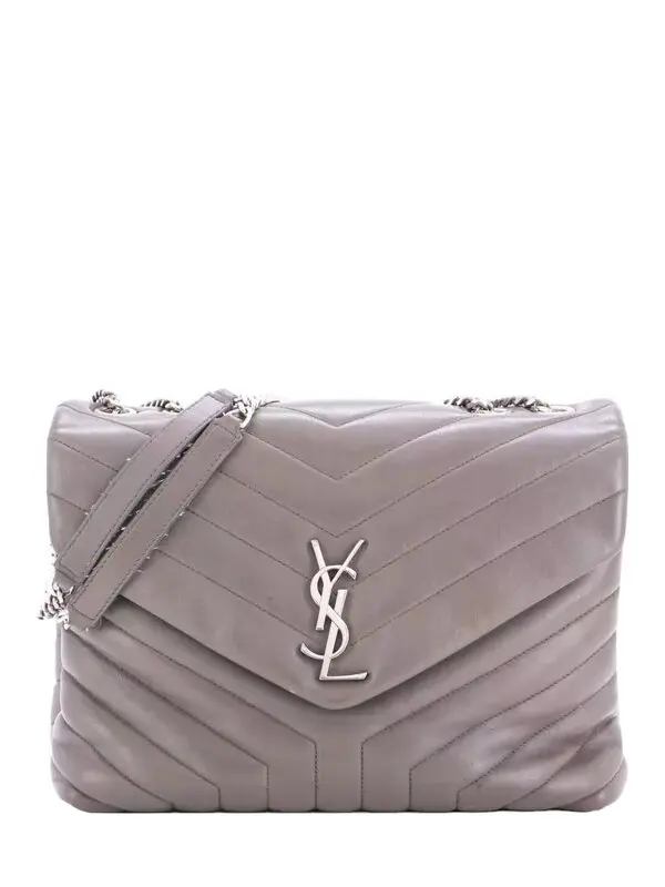 Saint Laurent Loulou Matelasse Chevron Leather Large Shoulder Bag - Grey