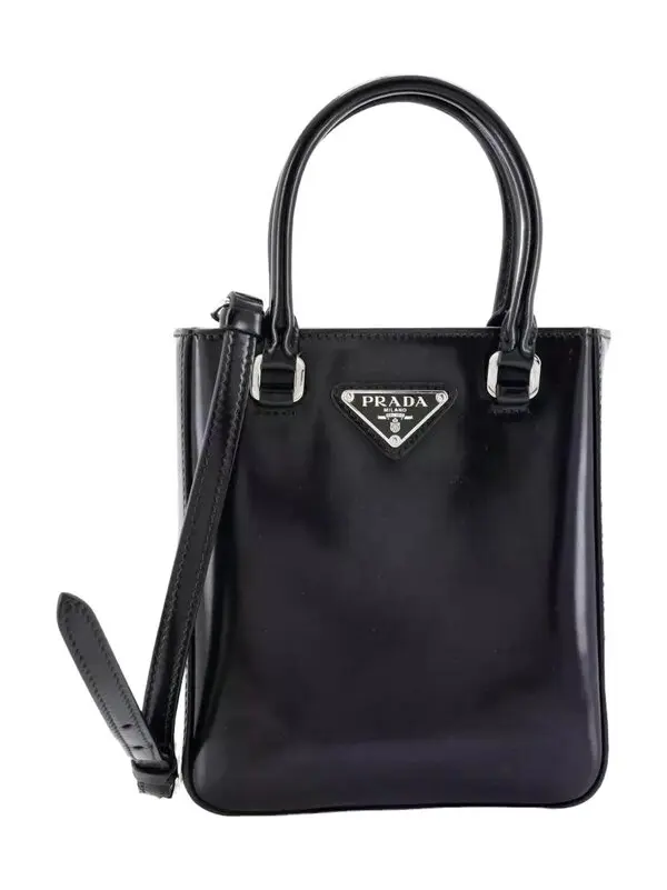 Prada Convertible Tote Brushed Leather Small Crossbody Bag - Black