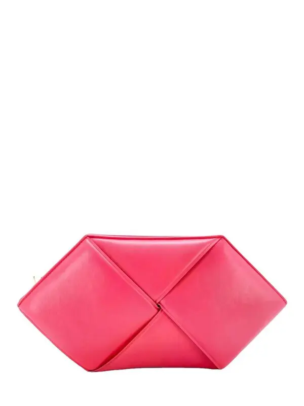 Bottega Veneta Hexagon Maxi Intrecciato Leather Clutch Bag - Pink