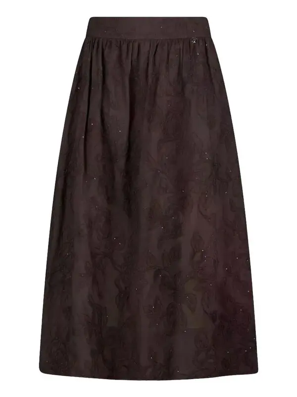 Liu Jo Floral-embroidered Midi Skirt - Brown