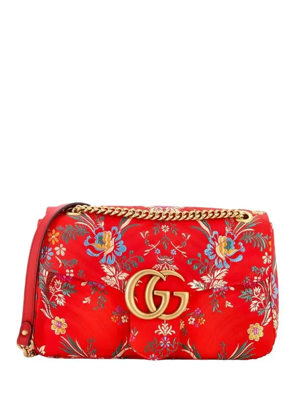 Gucci Gg Marmont Flap Bag Floral Jacquard Shoulder Bag - Red