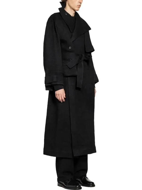 YEHUAFAN Asymmetric Alpaca Wool Coat - Black