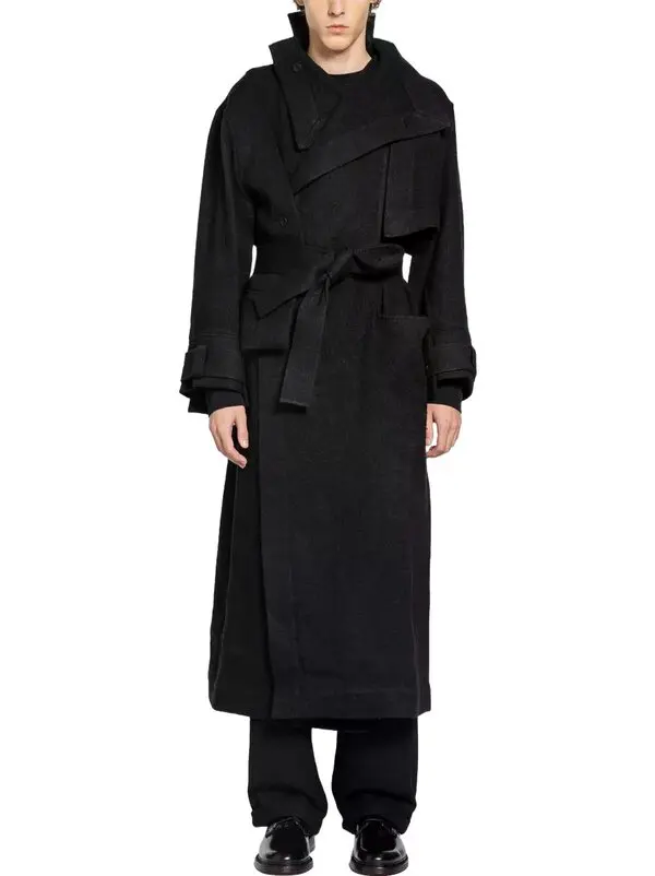 YEHUAFAN Asymmetric Alpaca Wool Coat - Black