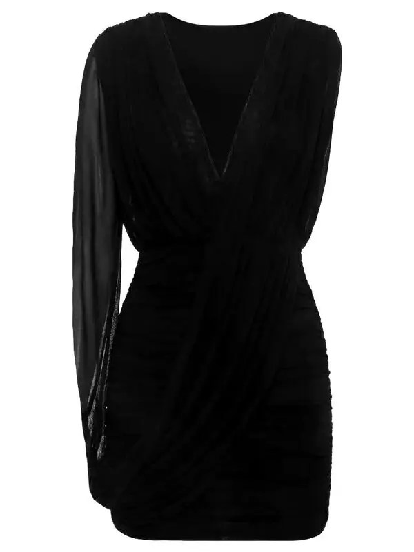 AXEL 113 Draped Mesh Mini Dress - Black