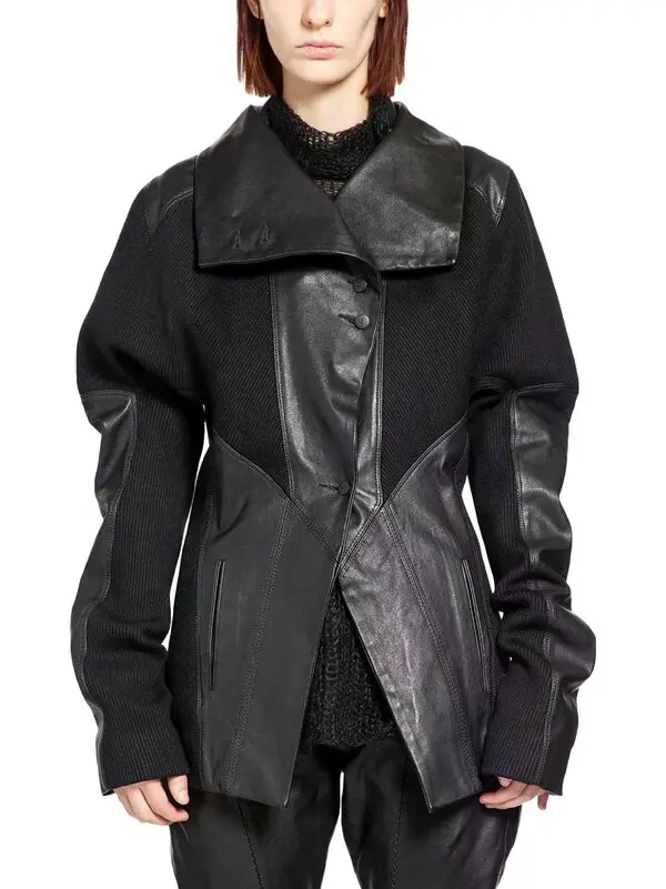 YEHUAFAN Asymmetric Leather Jacket - Black