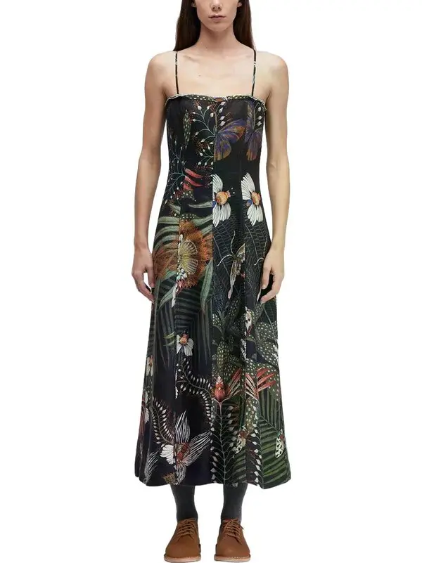OSKLEN Botanical Print Straps Dress - Black
