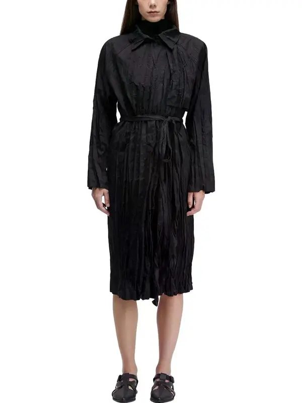 OSKLEN Wrinkled Belted Trench Coat - Black