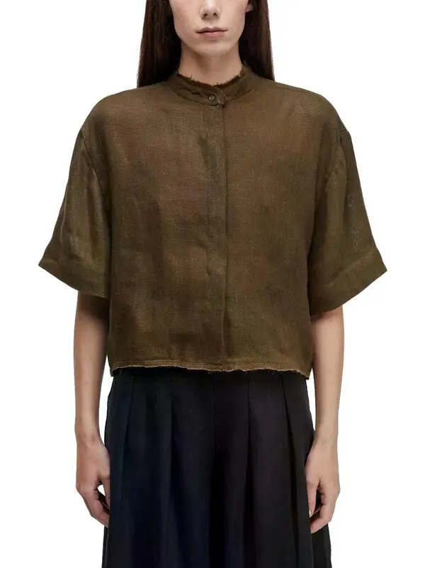OSKLEN Linen Shirt With Frayed Collar - Brown