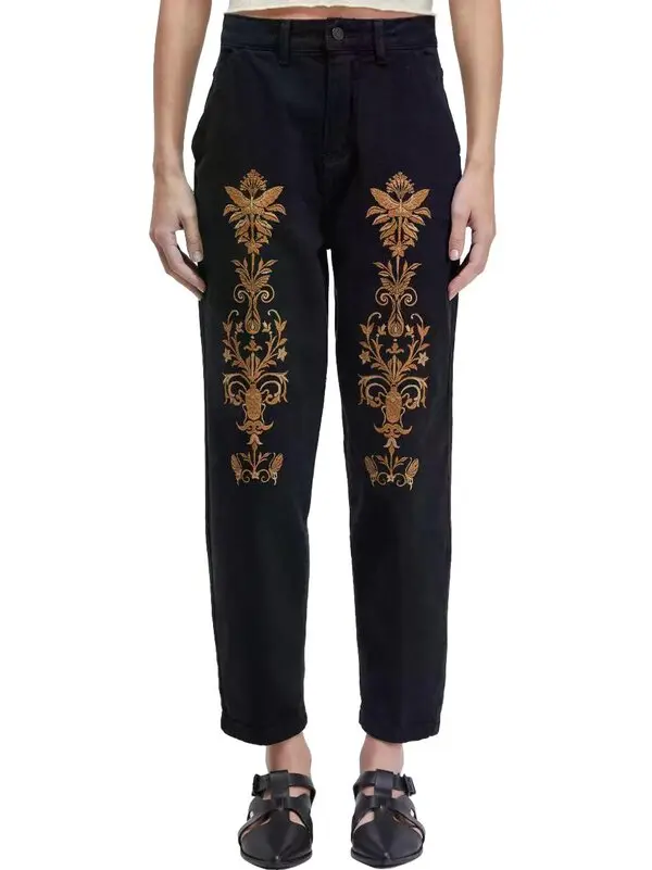 OSKLEN Cotton Trousers With Embroidery - Black