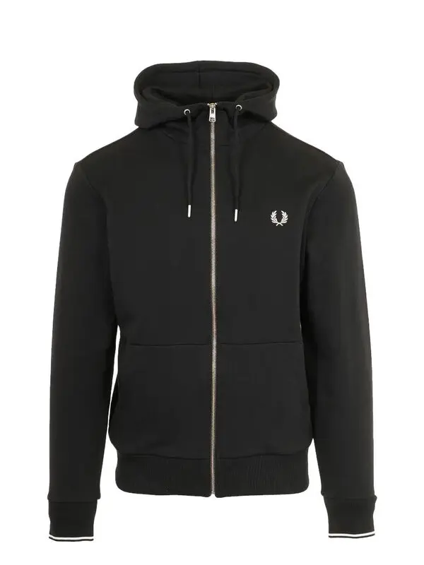 Fred Perry Hooded Zip Through Sweatshirt - Black