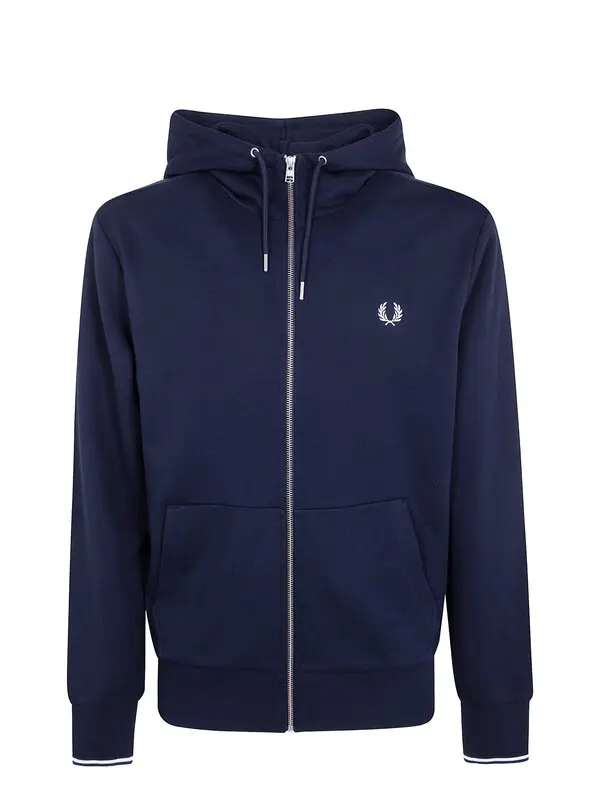 Fred Perry Hooded Zip Through Sweatshirt - Blue