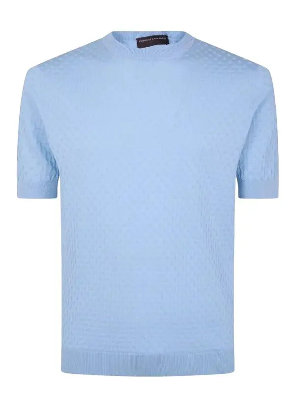 FILIPPO DE LAURENTIIS Round Neck Short Sleeve Sweater - Blue