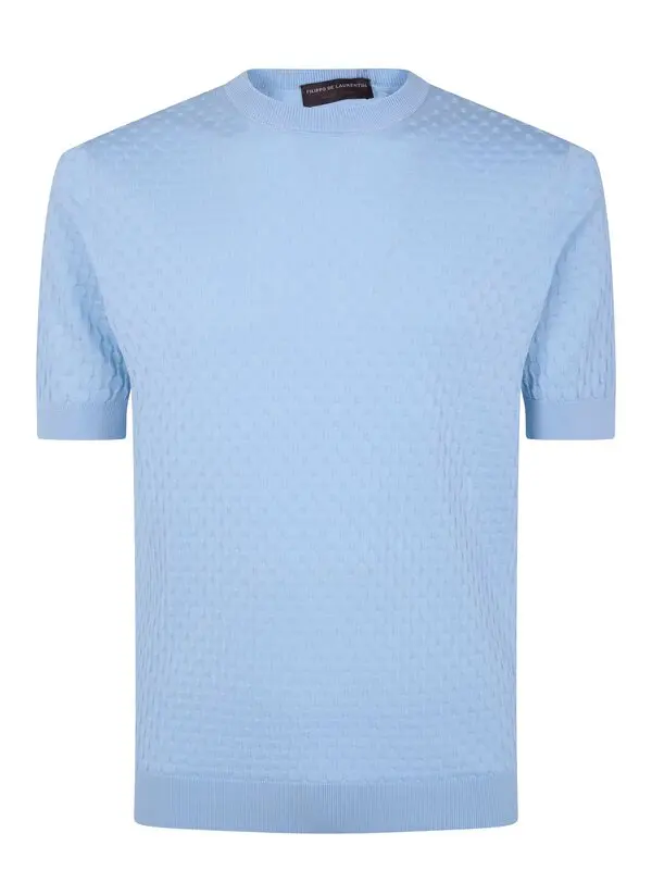FILIPPO DE LAURENTIIS Round Neck Short Sleeve Sweater - Blue