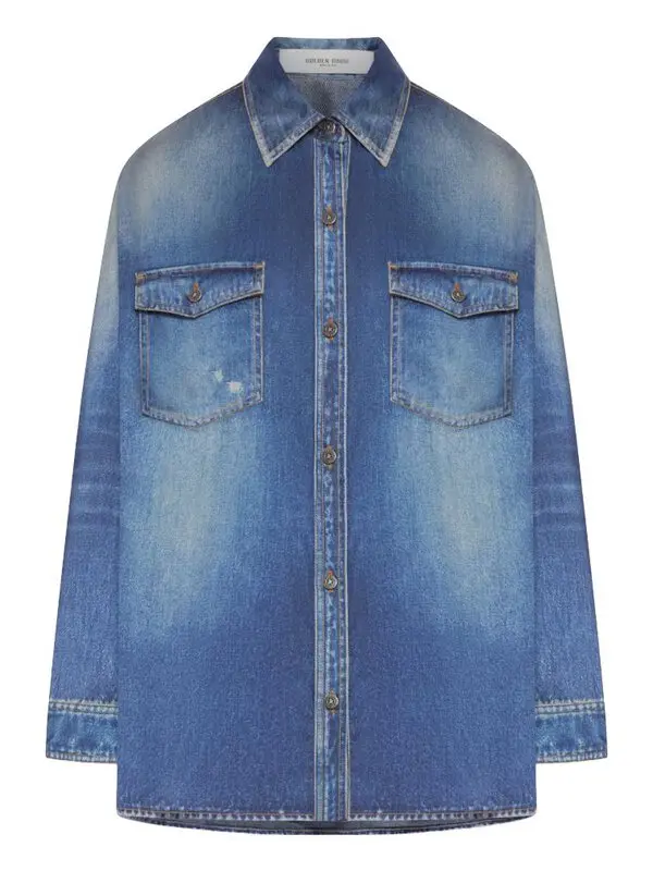 GOLDEN GOOSE Denim Printed Shirt - Blue