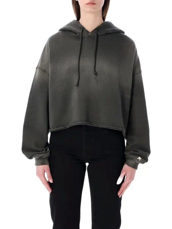 GOLDEN GOOSE Cropped Hoodie With Star Embroidery - Charcoal
