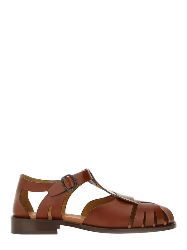 Hereu Leather T-bar Sandals - Brown