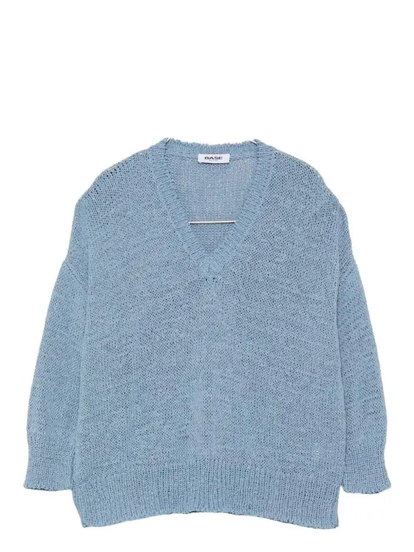 BASE Cotton Blend V-neck Sweater - Clear Blue