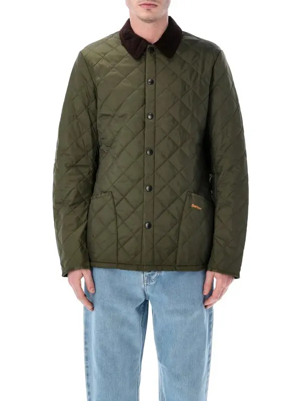 Barbour Quilted Jacket With Corduroy Collar - Green