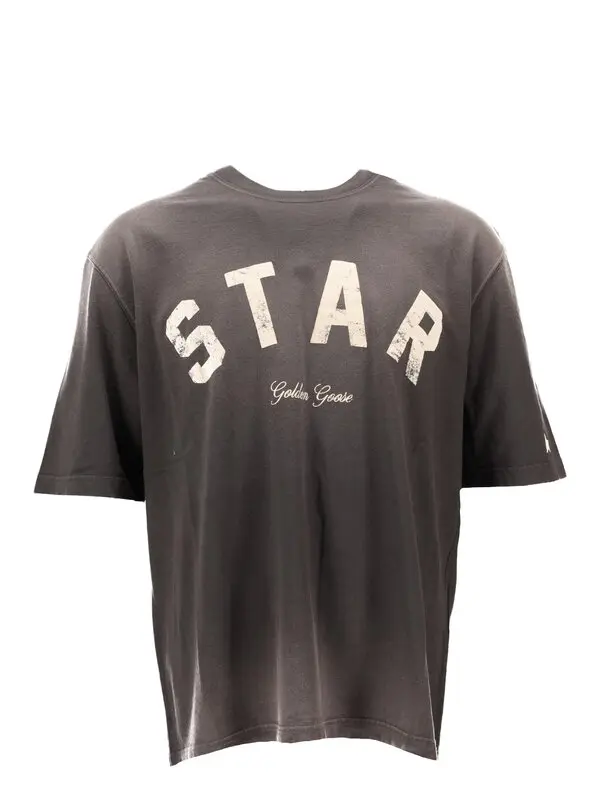 GOLDEN GOOSE Star/ Relaxed Fit T Shirt/ Cotton Jersey/ Sunfaded Wash/ Star Print - Charcoal