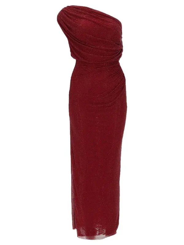 SELF-PORTRAIT Midi Dress With Rhinestones - Bordeaux