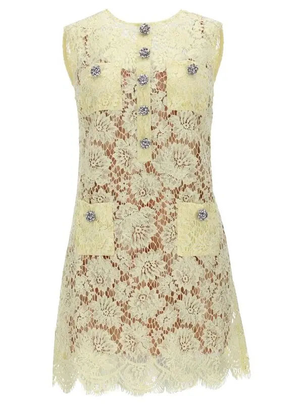 SELF-PORTRAIT Lace Mini Dress - Yellow