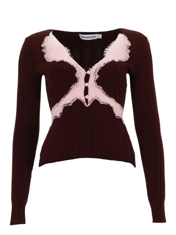 SELF-PORTRAIT Lace Trimmed Top - Bordeaux