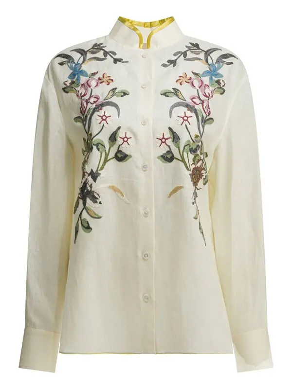 Valentino Garavani Embroidered Linen Casual Shirt - White