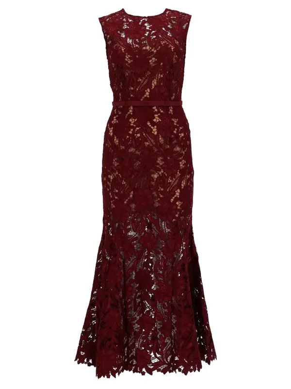 SELF-PORTRAIT Floral Lace Midi Dress - Bordeaux
