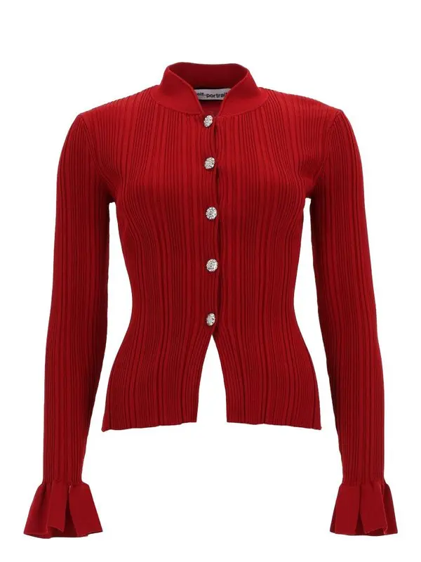 SELF-PORTRAIT Jewel Button Cardigan - Red