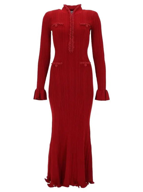 SELF-PORTRAIT Midi Dress With Pearls - Red