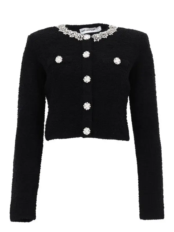 SELF-PORTRAIT Cardigan With Jewel Buttons - Black